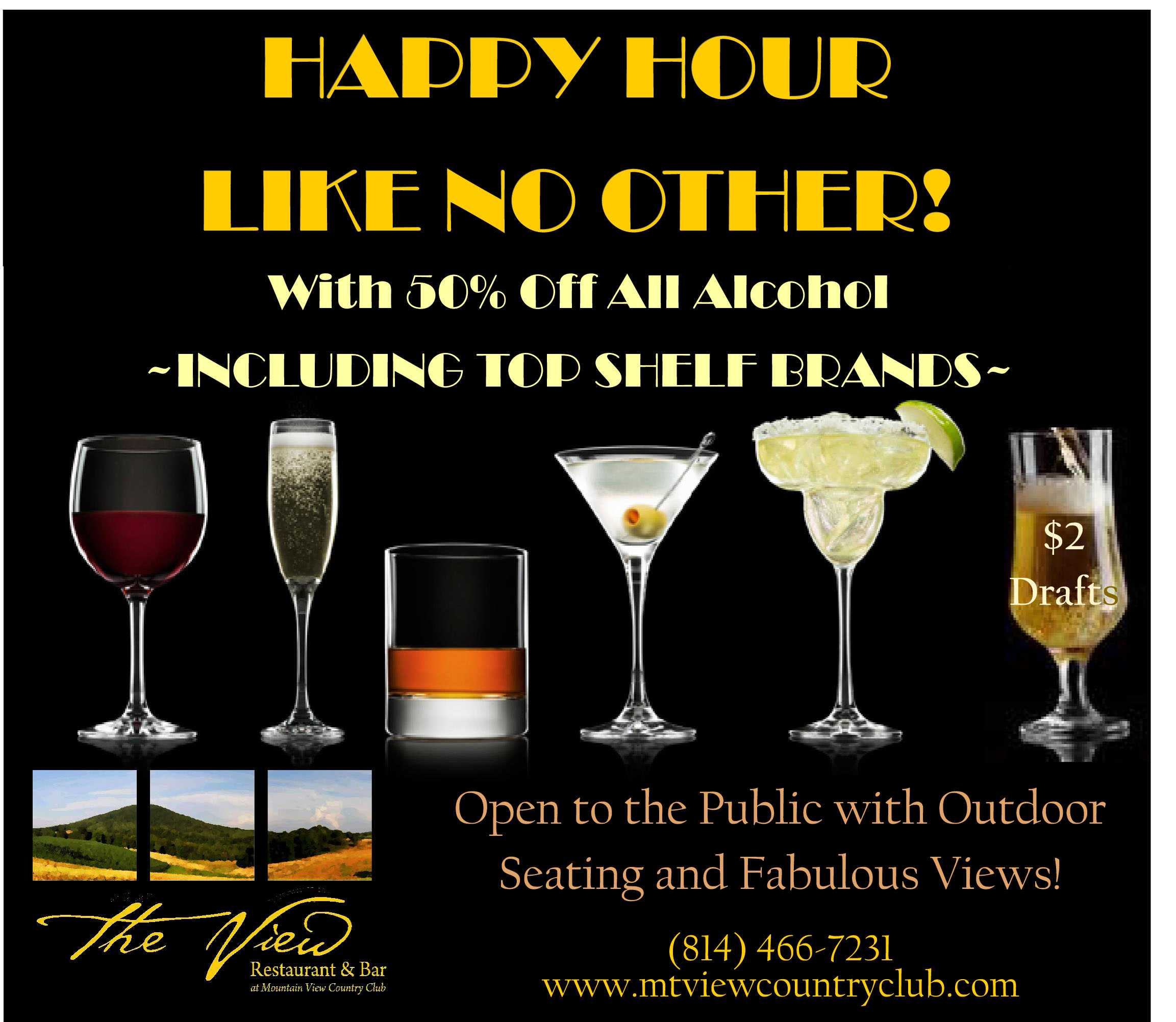 Mountain View Country Club | View 50% Happy Hour ad