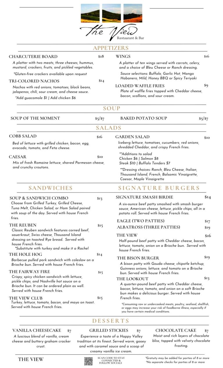 Mountain View Country Club | Lunch Menu