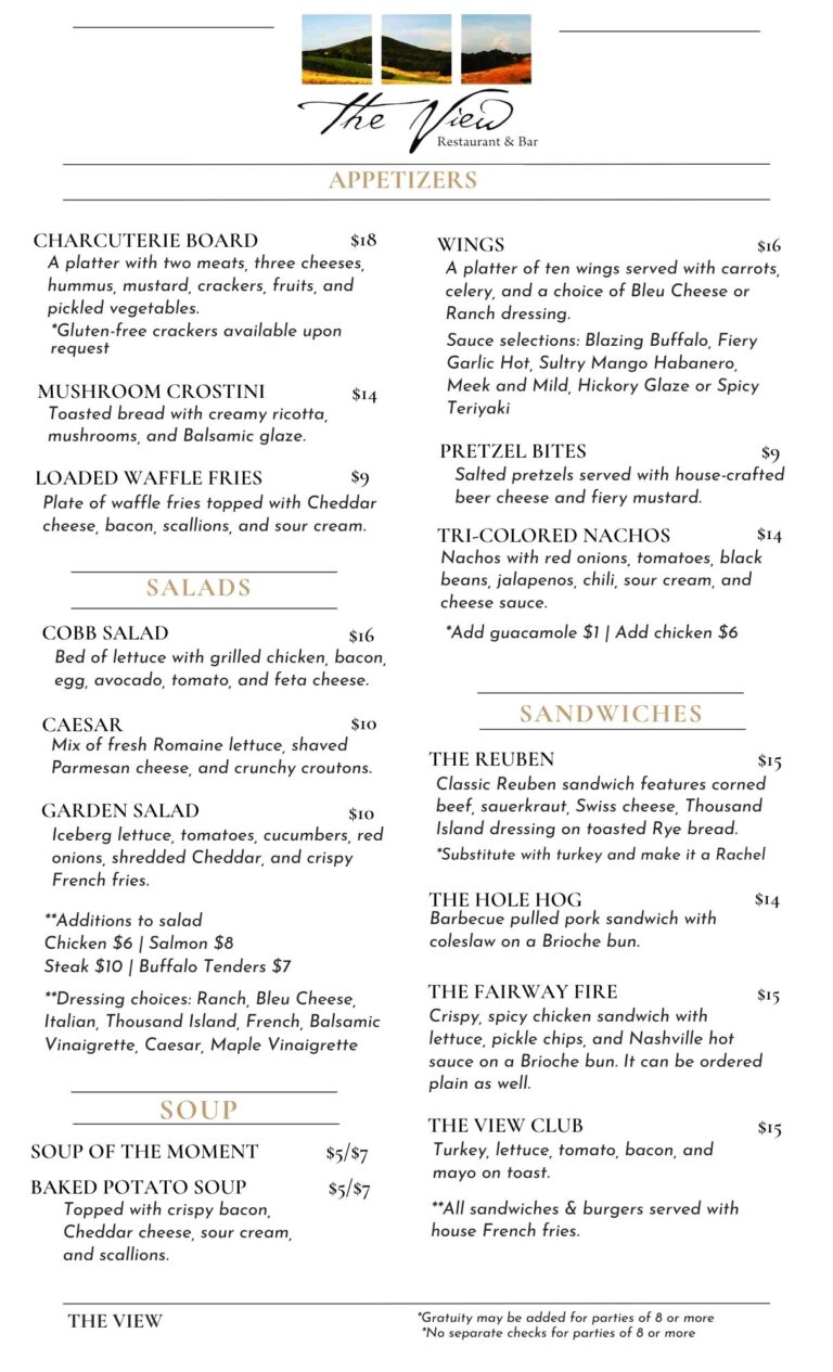 Mountain View Country Club | Dinner Menu