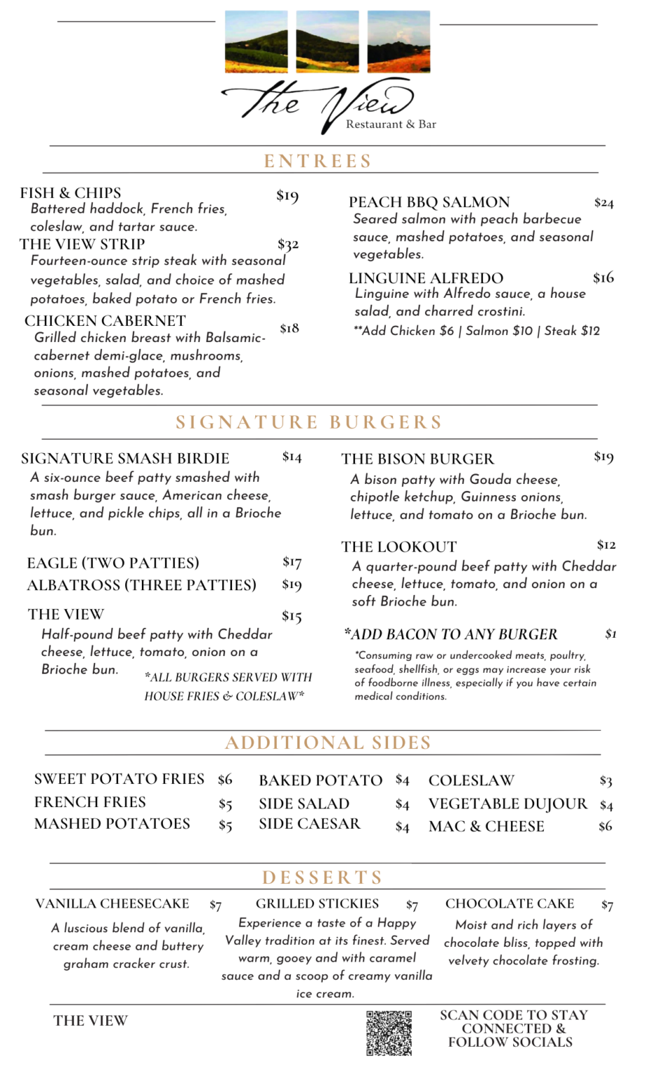 Mountain View Country Club | Dinner Menu